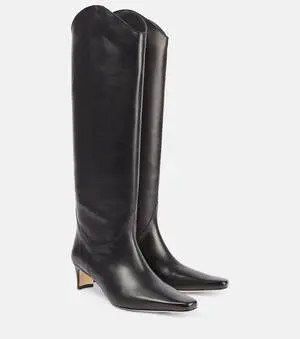 Staud Western Wally 55 Leather Cowboy Boots - Black