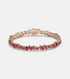 SUZANNE KALAN 18kt Rose Tennis Bracelet With Baguette-cut Rubies - Gold