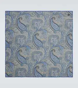 Dunhill Paisley Silk Pocket Square - Blue