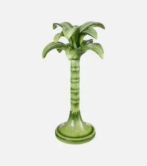 LES-OTTOMANS Palm Large Ceramic Candle Holder - Green