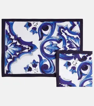 Dolce & Gabbana Blu Mediterraneo Linen Placemat And Napkin Set - Blue