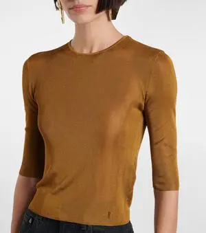 Saint Laurent Cassandre Knitted Top - Brown