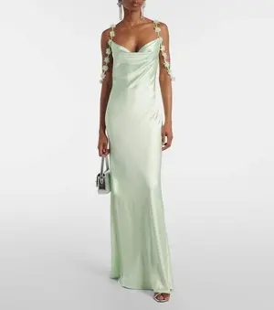 SELF-PORTRAIT Floral-appliqué Satin Gown