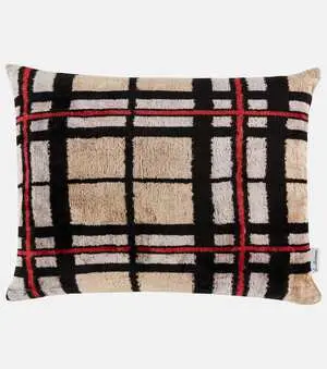LES-OTTOMANS Checked Silk Velvet Cushion