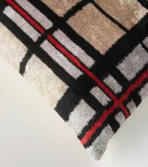 LES-OTTOMANS Checked Silk Velvet Cushion