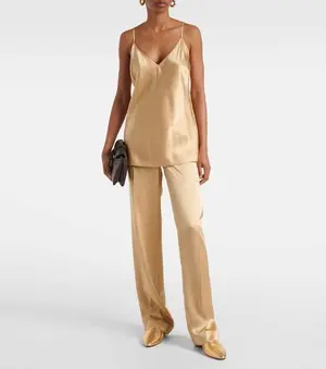 JOSEPH Tawa Silk Satin Straight Pants - Beige