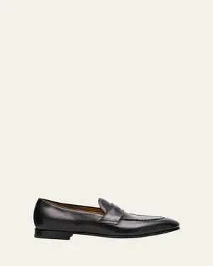 Kiton Calfskin Penny Loafers - Black