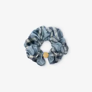 Burberry Check Silk Twill Scrunchie Bank Blue
