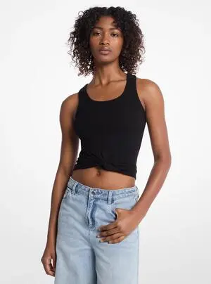 Michael Kors Tie-front Ribbed Knit Tank Top - Black