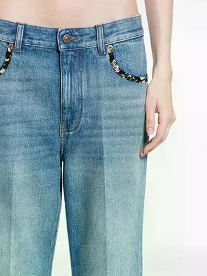 Valentino Garavani Floral-trim Jeans - Blue