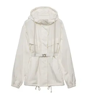 Prada Cotton-blend Hooded Belted Jacket - Neutral