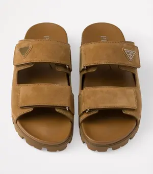 Prada Suede Triangle Sandals - Brown