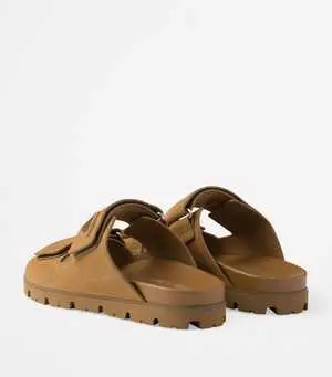 Prada Suede Triangle Sandals - Brown