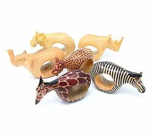 GLOBAL CRAFTS African Carved Mahogany Animal Na Pkin Rings - One-color