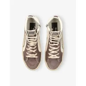GOLDEN GOOSE Slide 82818 Logo-embossed Leather High-top Trainers - White/comb
