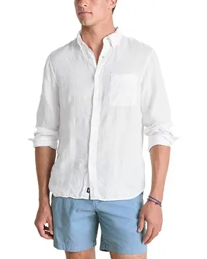 Vineyard Vines Surfside Regular Fit Button Down Linen Shirt - White