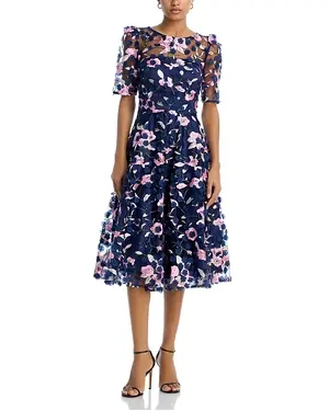 Eliza J Three Quarter Sleeve Illusion Yoke Dress