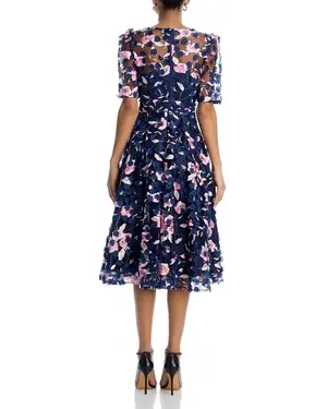 Eliza J Three Quarter Sleeve Illusion Yoke Dress