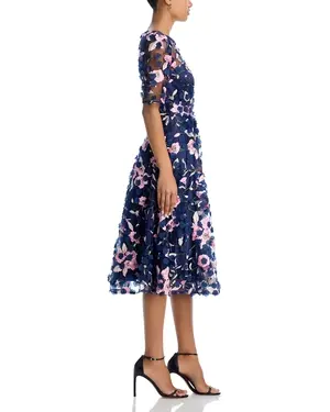 Eliza J Three Quarter Sleeve Illusion Yoke Dress
