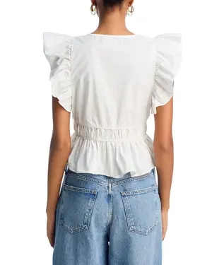 Aqua Ruffle Poplin Top - White