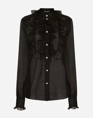 Black Organza Button Up Shirts