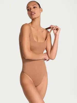 Victoria's Secret Bodywear Square-neck Tank Bodysuit - Beige