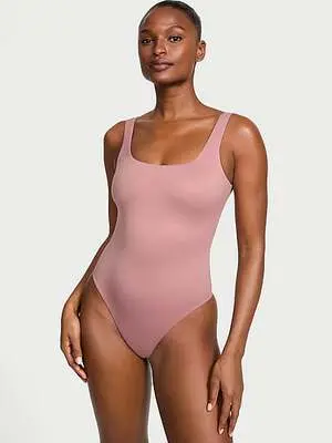 Victoria's Secret Bodywear Square-neck Tank Bodysuit - Pink