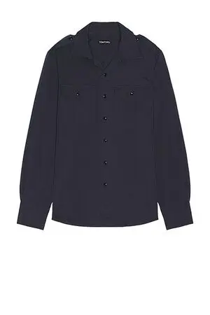 TOM FORD Fluid Poplin Western Shirt - Navy