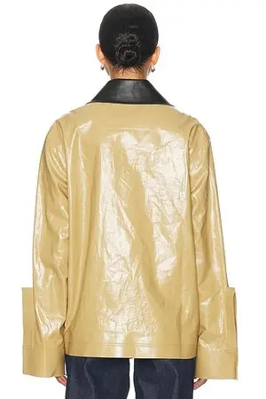 JIL SANDER Coated Linen Sport Jacket With Leather Collar - Cereal