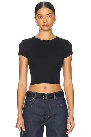 Enza Costa Supima Baby Rib Cropped Tee - Black