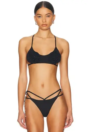 Blumarine Rose Bikini Top - Black