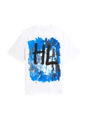 Helmut Lang Scribble 2 Tee In White - White & Blue