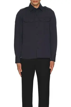 TOM FORD Fluid Poplin Western Shirt In Blue