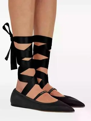 FERRAGAMO Leather Ballerina Flats - Black