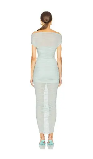 SEROYA Noel Off-shoulder Mesh Midi Dress - Mint,teal