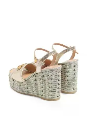 Valentino Garavani Vlogo Signature Wedge Sandal 120mm In Laminated Grainy Calfskin - Neutrals