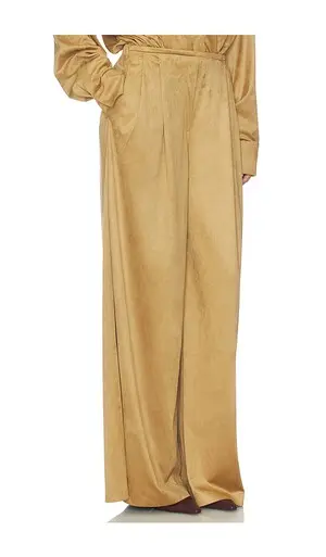 Norma Kamali Pleated Wide Leg Pant - Camel