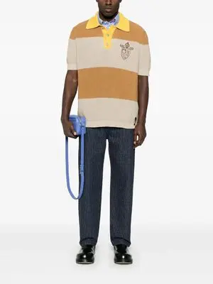 Fendi Striped Cotton Polo Shirt With Club Coat Of Arms - Stone Sandal