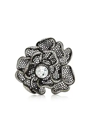 KENNETH JAY LANE Gunmetal Flower Pin - Natural
