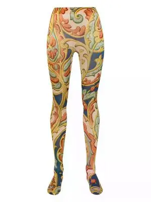 Wolford X Etro Baroque-print Shimmer Tights - Yellow