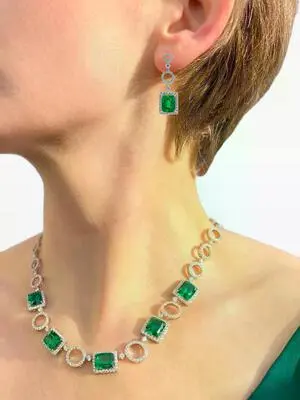 JUWELINA PARIS Sterling Emerald Earrings - Green