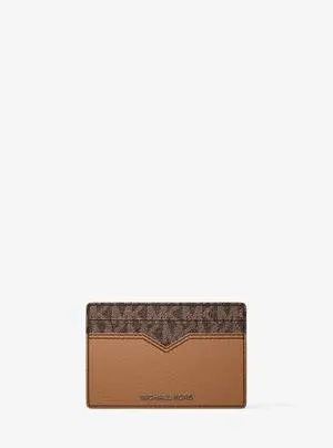 Michael Kors Hudson Pebbled Leather And Signature Logo Money Clip Card Case In By - Brown