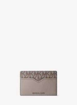Michael Kors Hudson Pebbled Leather And Signature Logo Money Clip Card Case In By - Silver