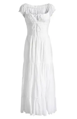 urban outfitters white maxi dress Kiss The Sky Amelie Vestido Maxi Escalonado
