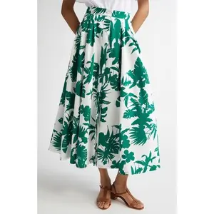 MAX MARA STUDIO Max Mara Idoneo Tropical Print Pleated Skirt - Green