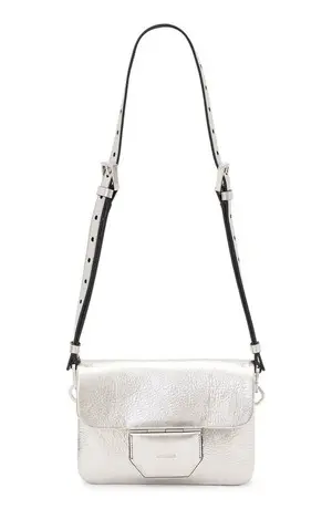 ALLSAINTS Jupiter Metallic Leather Crossbody Bag - Silver Crinkle
