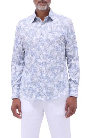 Bugatchi Julian Shaped Fit Leaf Print Stretch Cotton Button-up Shirt - Cobalt