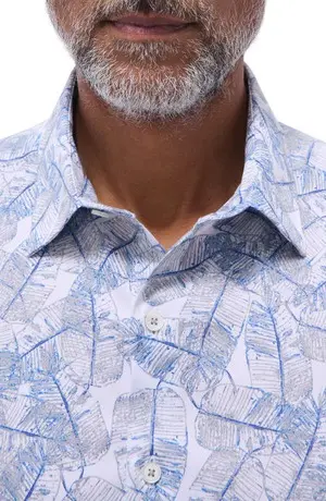 Bugatchi Julian Shaped Fit Leaf Print Stretch Cotton Button-up Shirt - Cobalt
