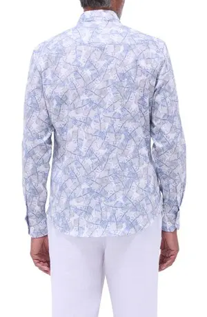 Bugatchi Julian Shaped Fit Leaf Print Stretch Cotton Button-up Shirt - Cobalt