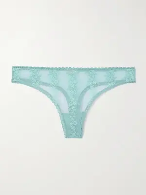 ERES Fleur Du Sel Ressac Embroidered Stretch-tulle Thong - Blue
